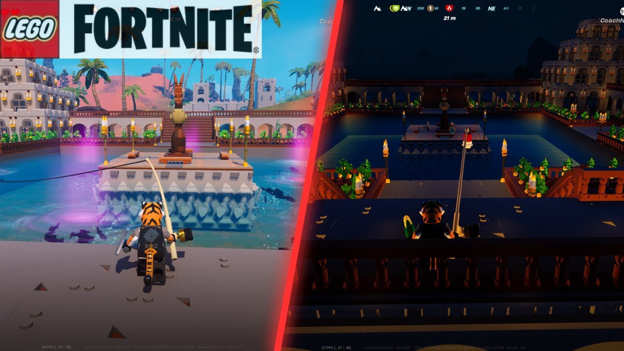 Lego Fortnite Survival Desert Village With Lighted Swimming Pool - YouTube