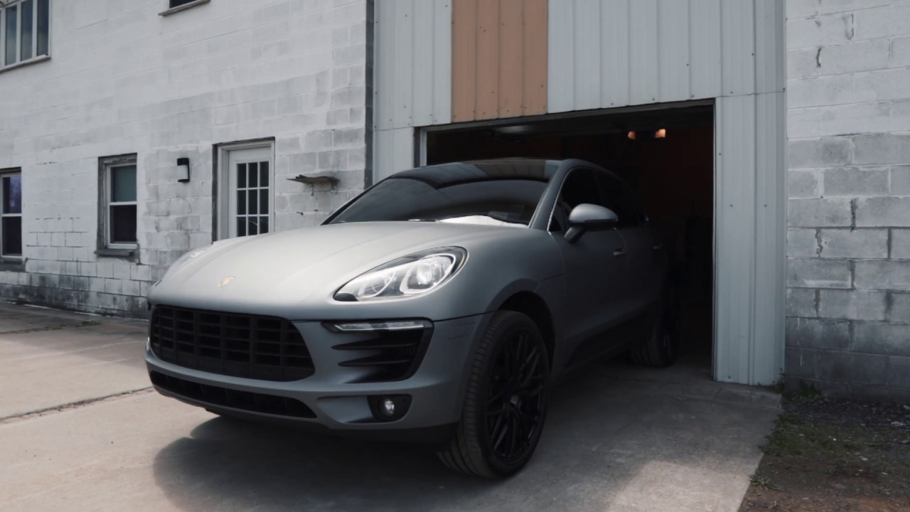 PORSCHE MACAN GETS WRAPPED MATTE DARK GREY - YouTube