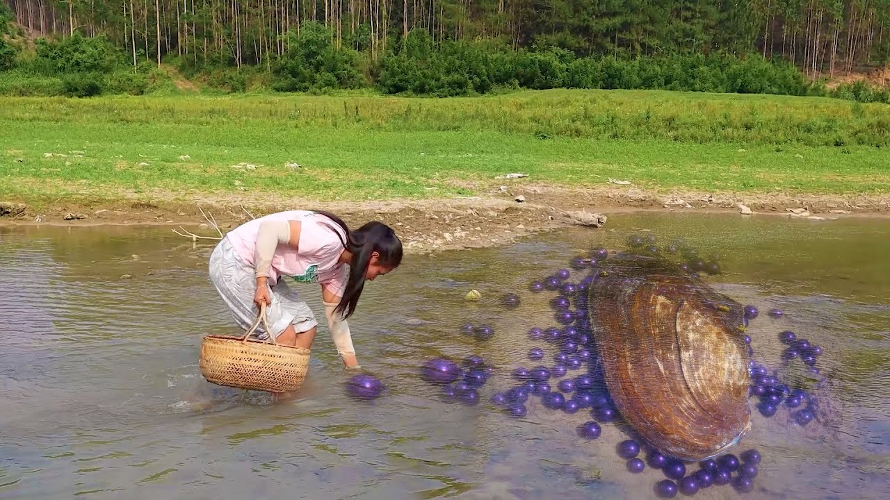 The girl encountered high-yielding clams, and the water was filled with ...