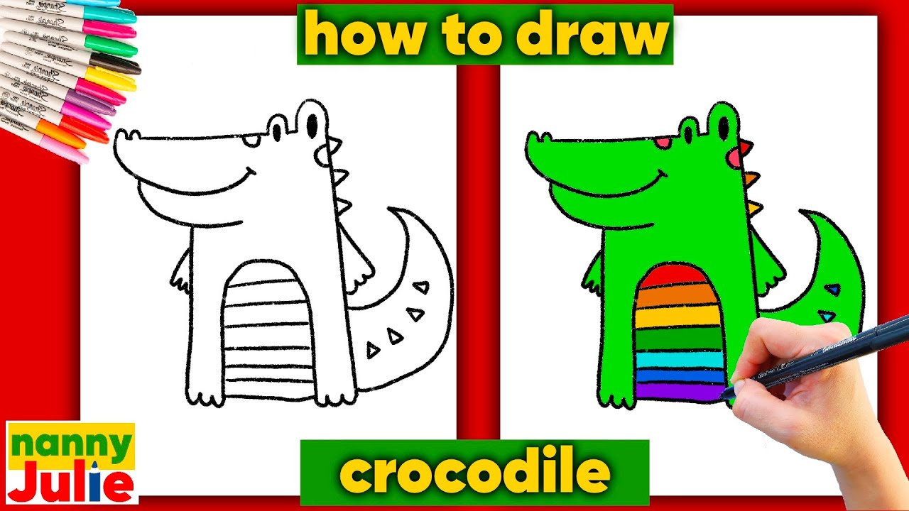 How to draw a rainbow CROCODILE | Draw animals of Africa | Nanny Julie - YouTube