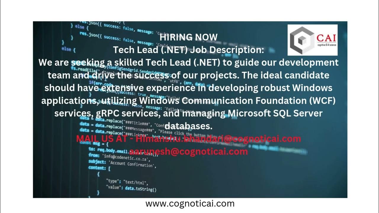 Hiring Now - DotNet TechLead - YouTube