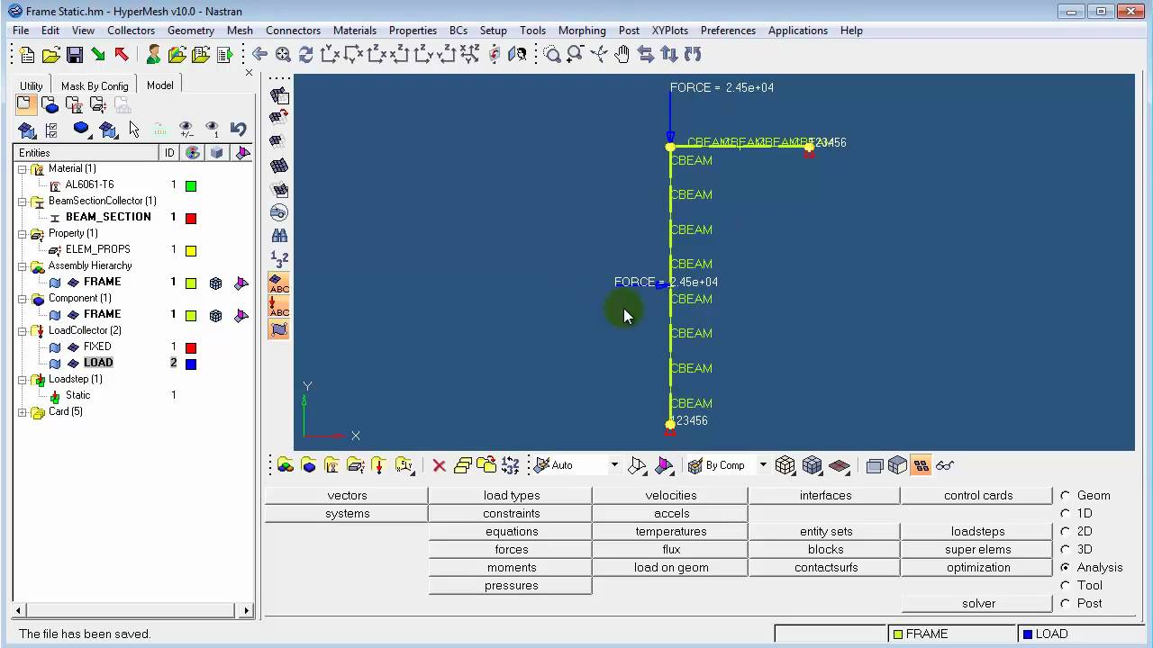Hypermesh 01 - 1D Frame - Static Loading - YouTube