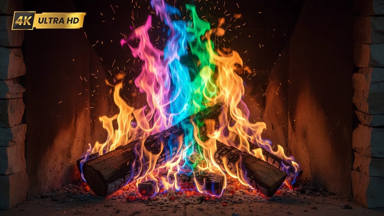 🔥 Rainbow Christmas Fireplace ASMR🎄3 Hour Fireplace with Crackling Fire ...