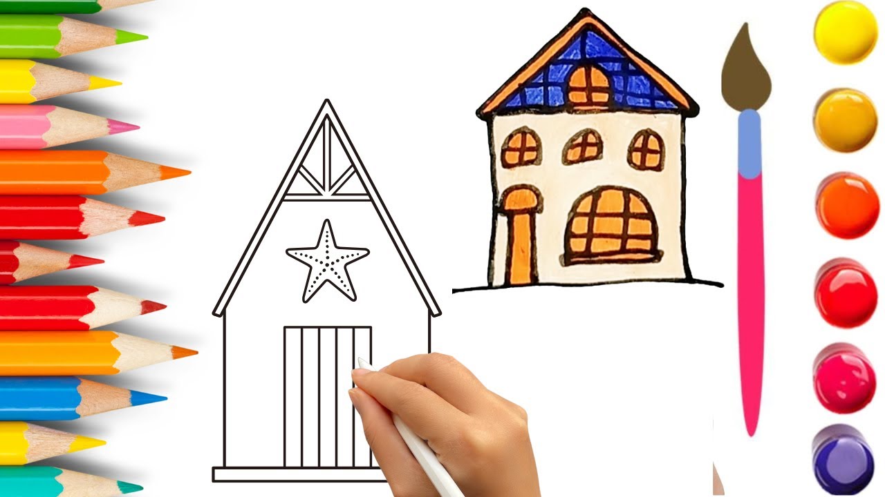 How To Draw cute House Drawing, Painting & Coloring For Kids and ...