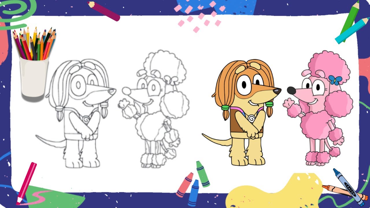 Indy & Coco from Bluey cartoon Draw&color🐾💙🐕🐩|Magic hands KIT:)🖍️🎨🖌️ ...