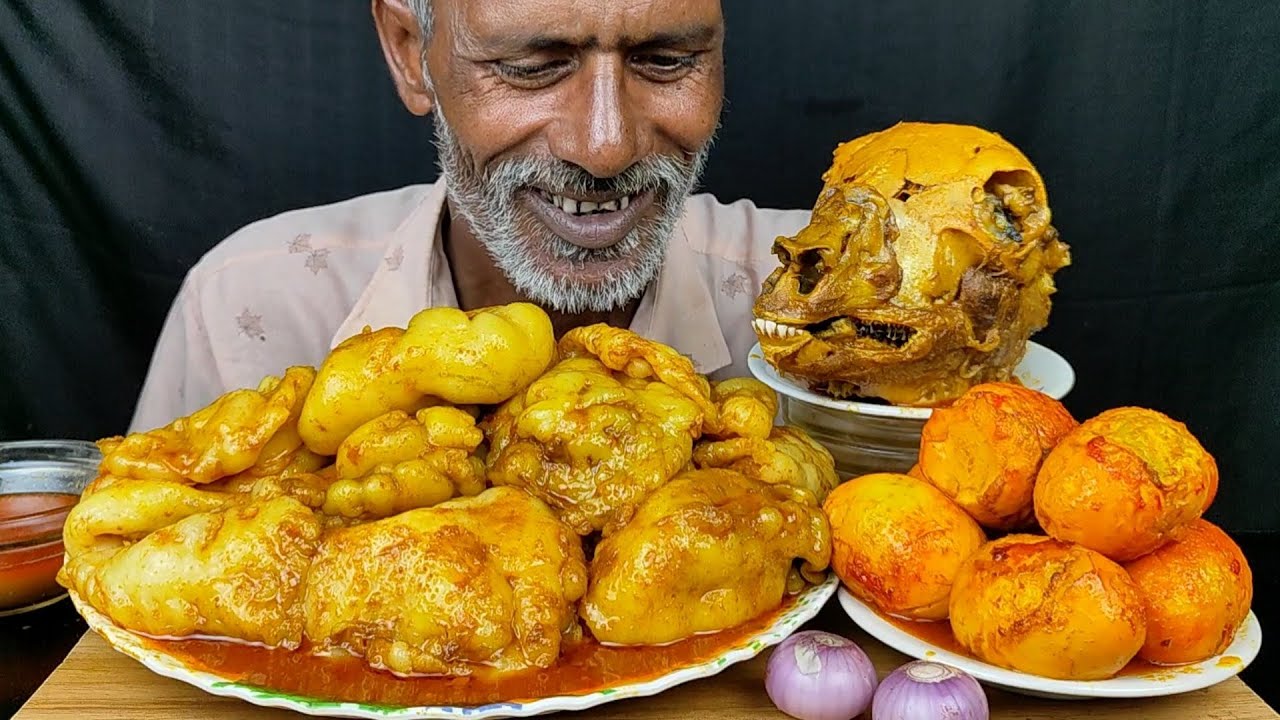 Eating Most Oily Mutton Fat Curry,Spicy Mutton Head Curry Egg Curry ...