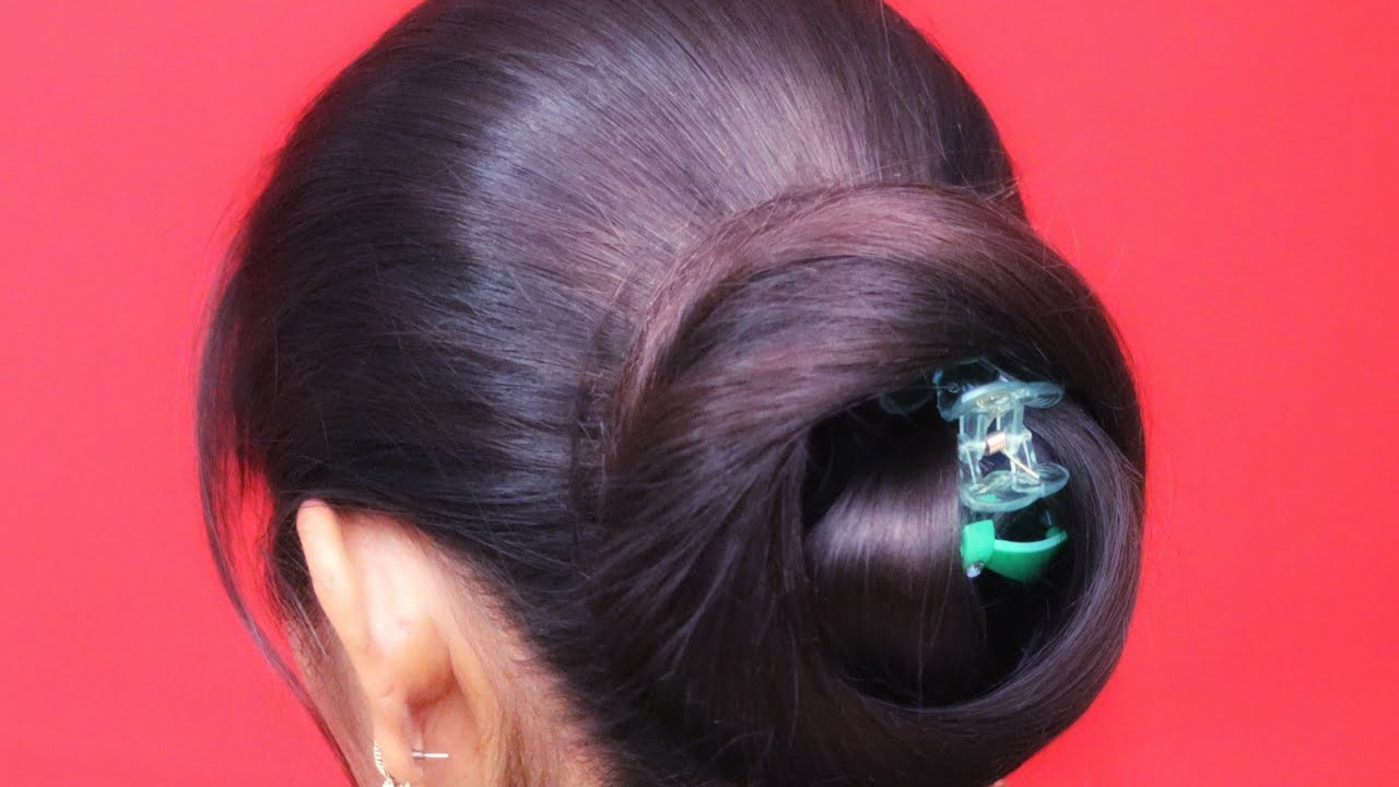 Easy Hair Bun Tutorial For Long Hair | Simple Easy Hair Style Girl For ...