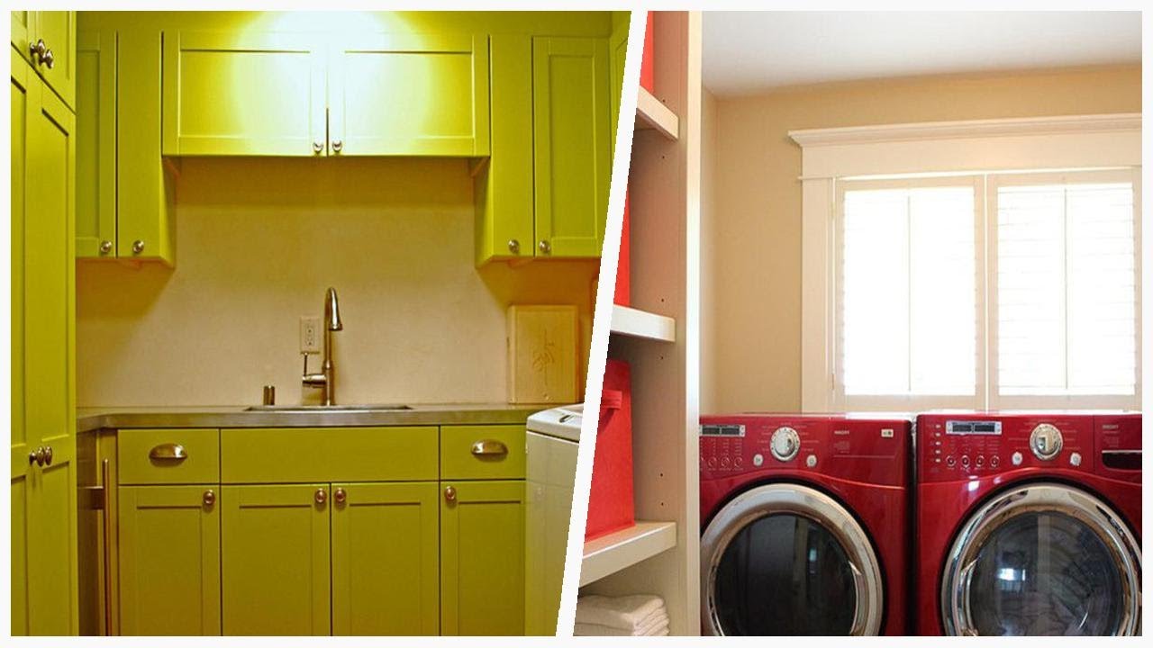 75 Red Laundry Room With A Side-by-side Washer/dryer Design Ideas You ...