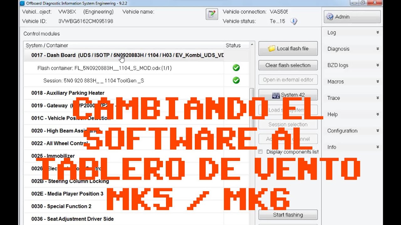 VW Jetta / Vento Cambiando Software de Tablero Ver 1104 / Changing ...
