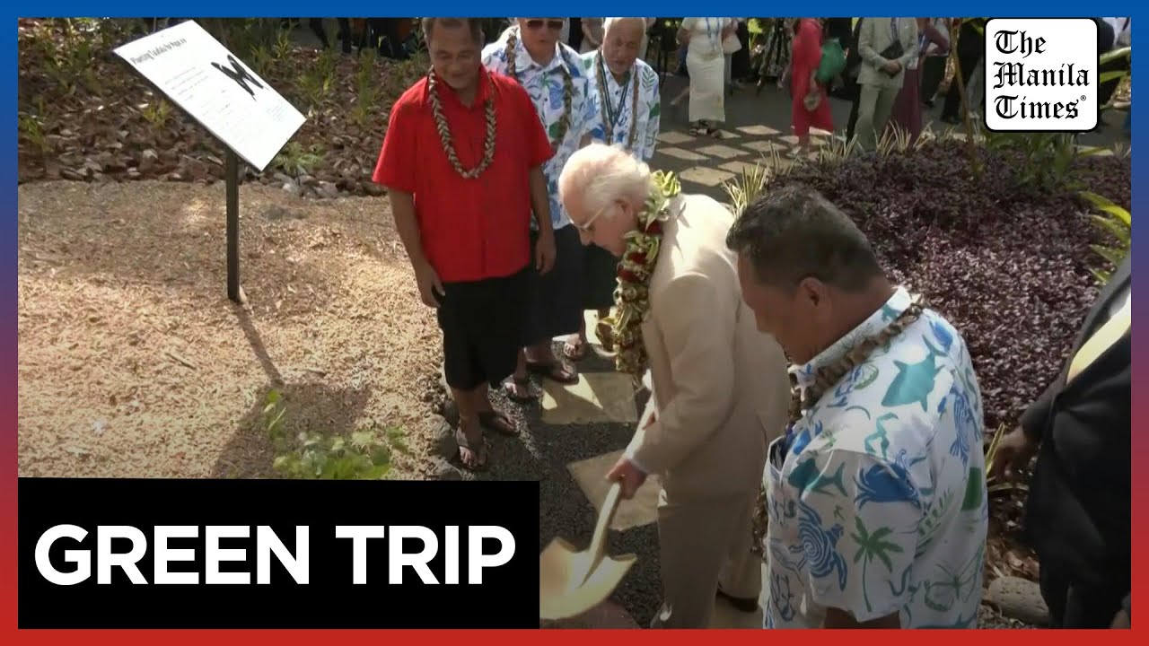 King Charles visits botanical gardens in Samoa - YouTube