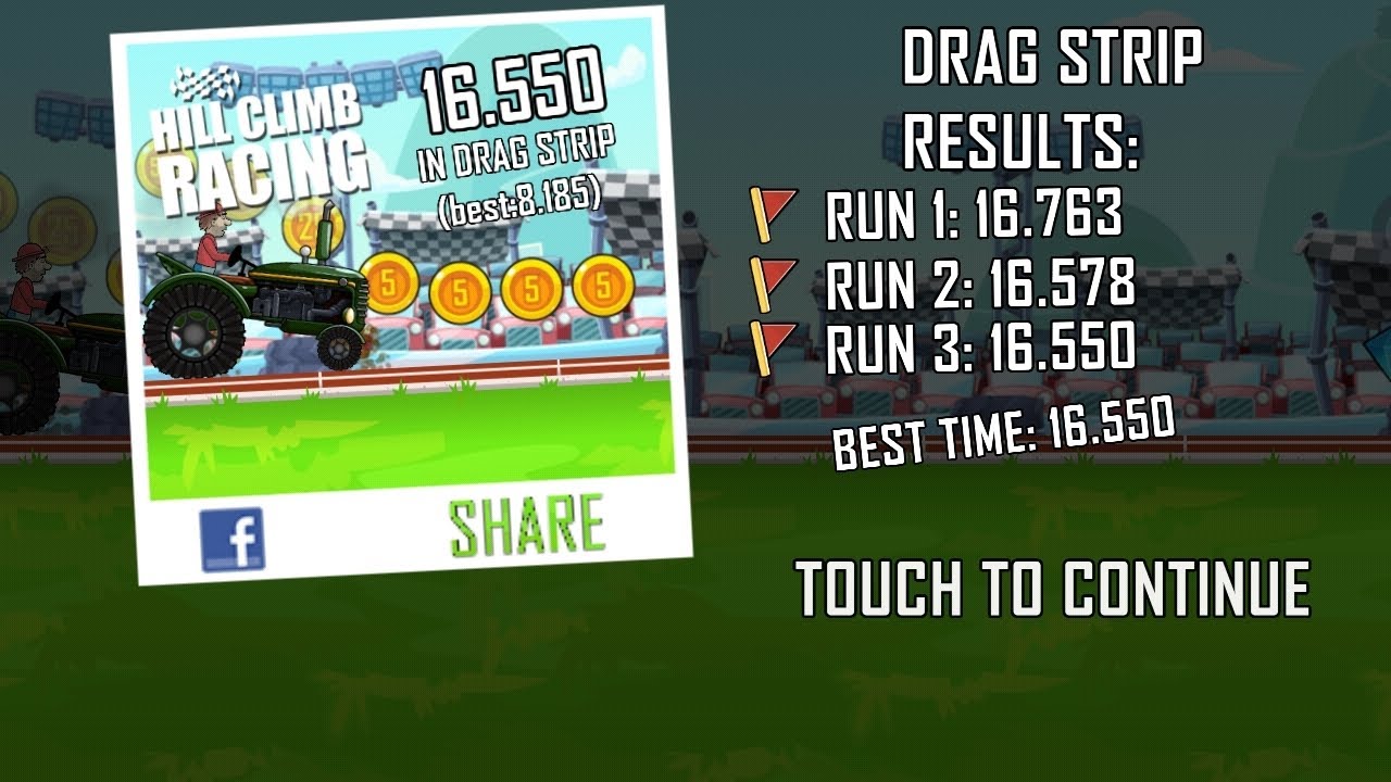 Hill Climb Racing: Tractor + Drag Strip 16.550 seconds - YouTube