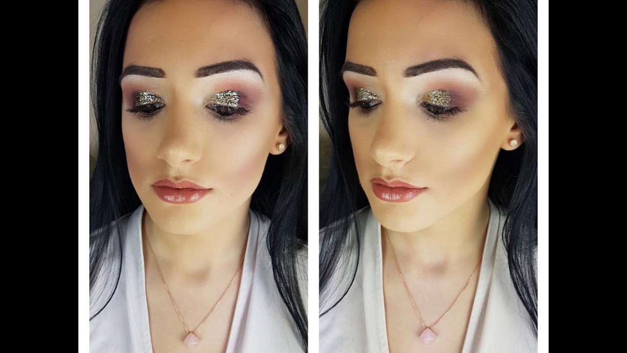 Client Makeup Tutorial ♡ Glitter Eyes, Strong Contour & Nude Lip - YouTube
