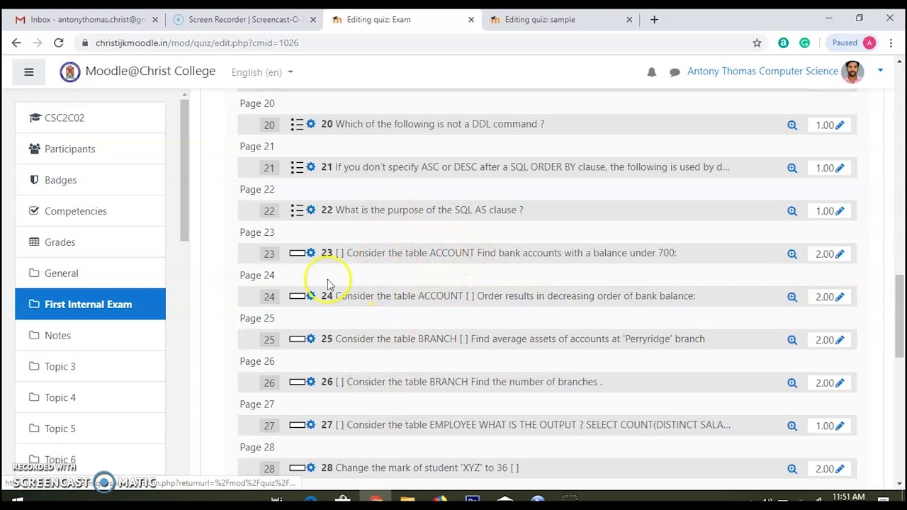 Match The Following and short answer type question in moodle - YouTube