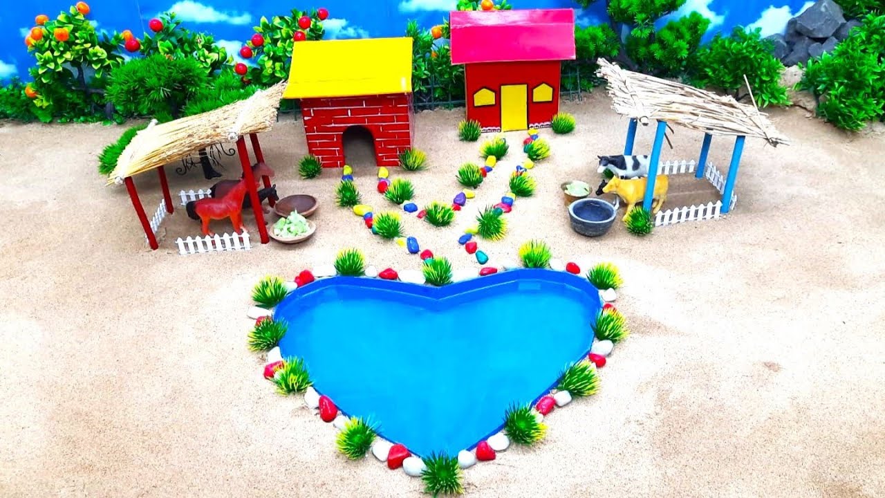 DIY mini farm diorama with cow shed | how to make pool | Horse shed ...
