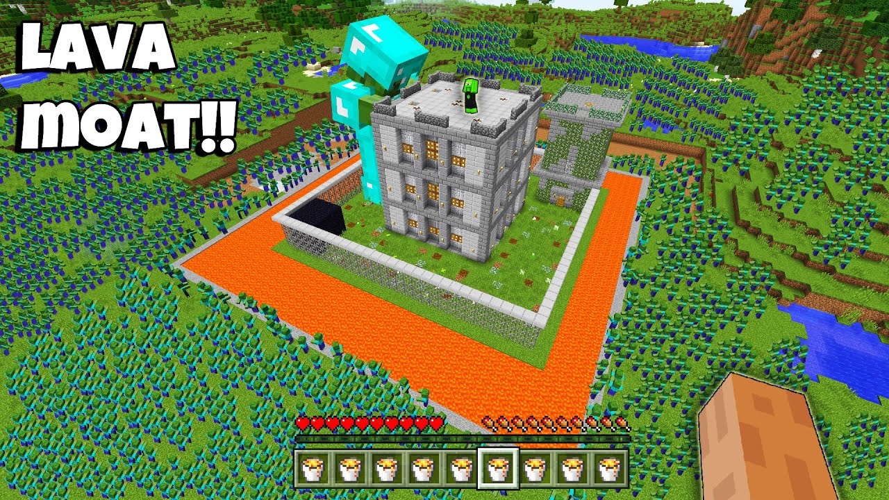Zombie Apocalypse LAVA MOAT Defense Village Protect !!! Minecraft ...