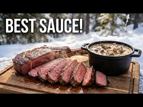 Tomahawk Steak & Best Mushroom Sauce For Steak | Cooking Outdoors Camping in the Forest ASMR