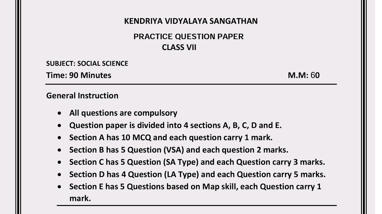 Class 7 Social Science SSt Annual Exam Question Paper For KENDRIYA Class 7 Social Science SSt Annual Exam Question Paper For KENDRIYA