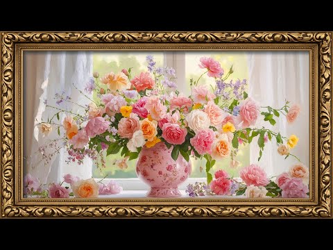 Romantic Spring Florals | Vintage Pink Vase Valentine Gallery | Relaxing Music | Frame TV Art 4K