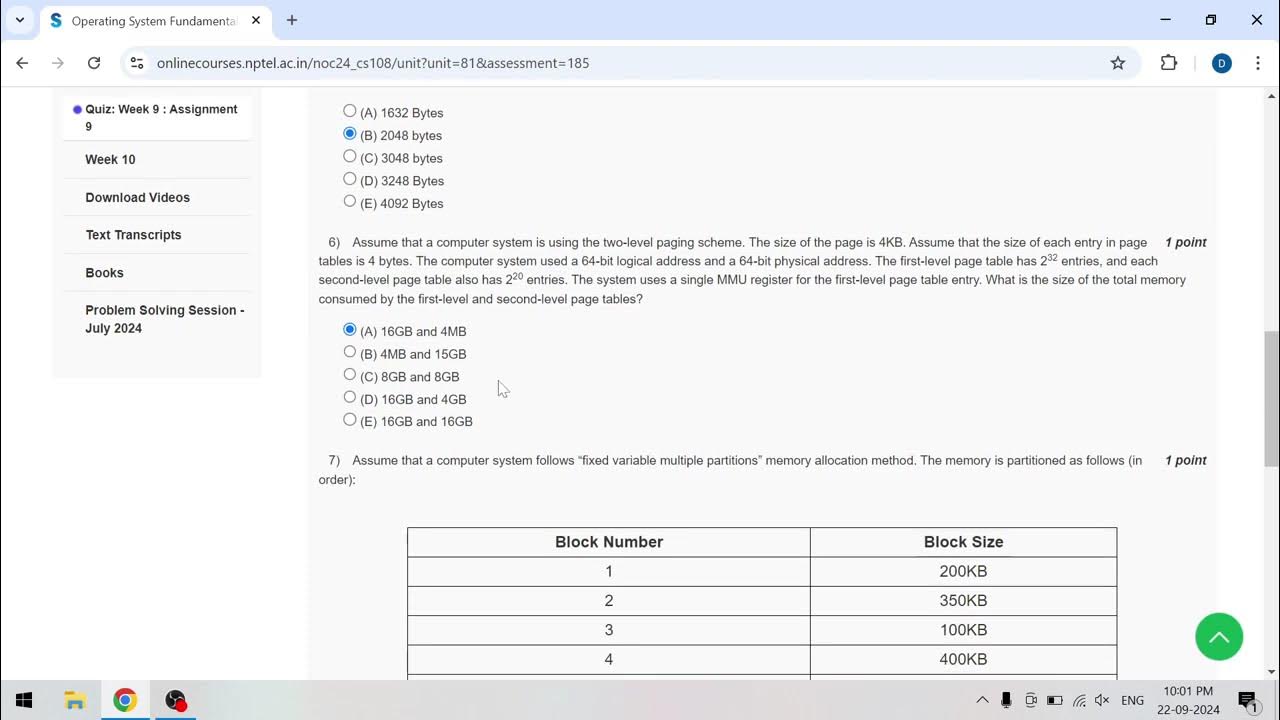 Swayam NPTEL Operating System Fundamentals week 9 Solution - YouTube