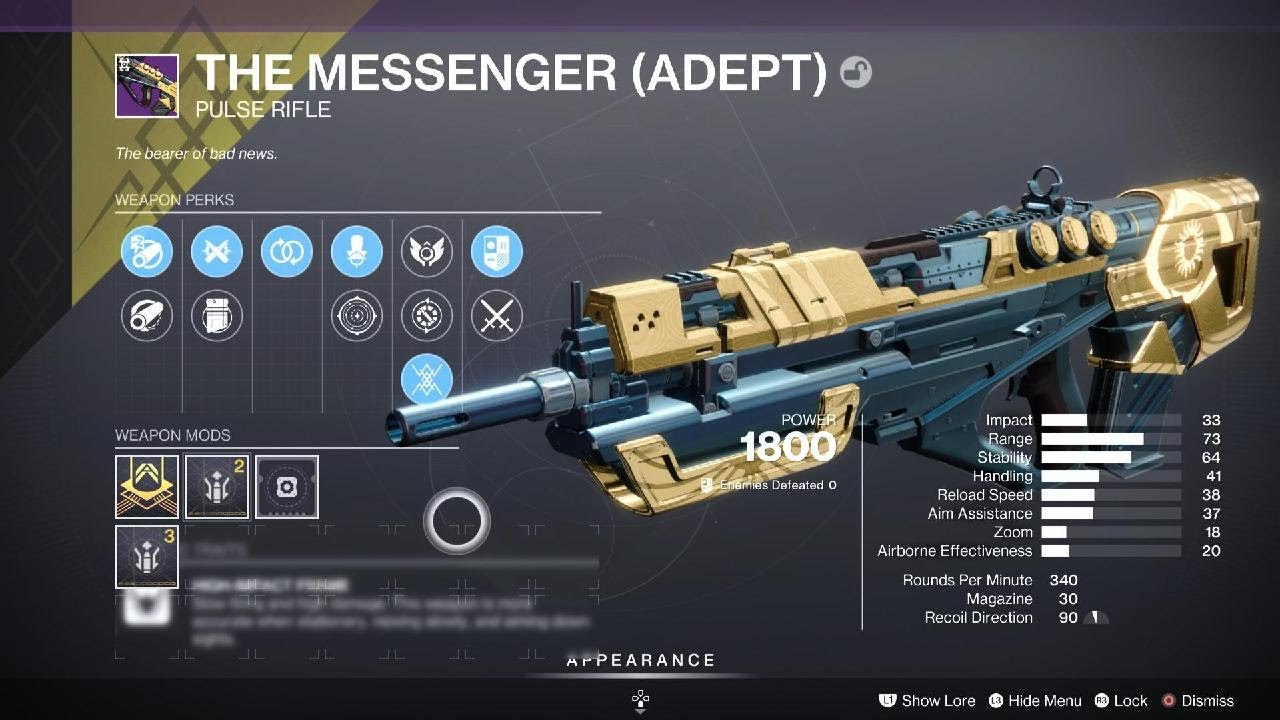Getting The Messenger (Adept) GOD ROLL 100% to drop! | Destiny 2 - YouTube