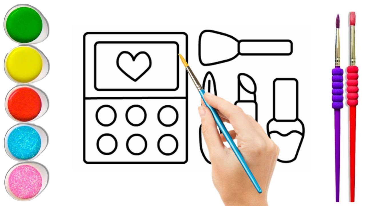 How to Draw a Makeup Set Step by Step || Makeup Set drawing painting ...