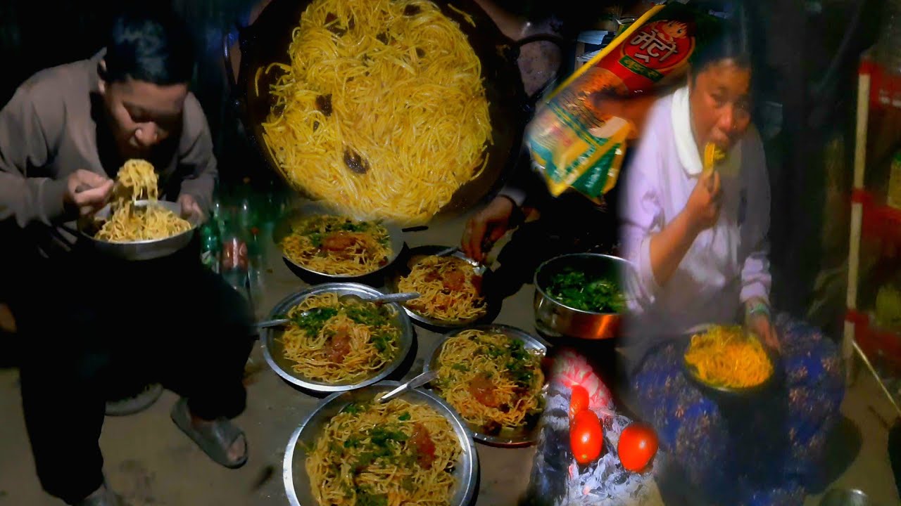 Buff Meat Fry Recipe with Chowmein in Rural Village | Village Lamb Meat ...