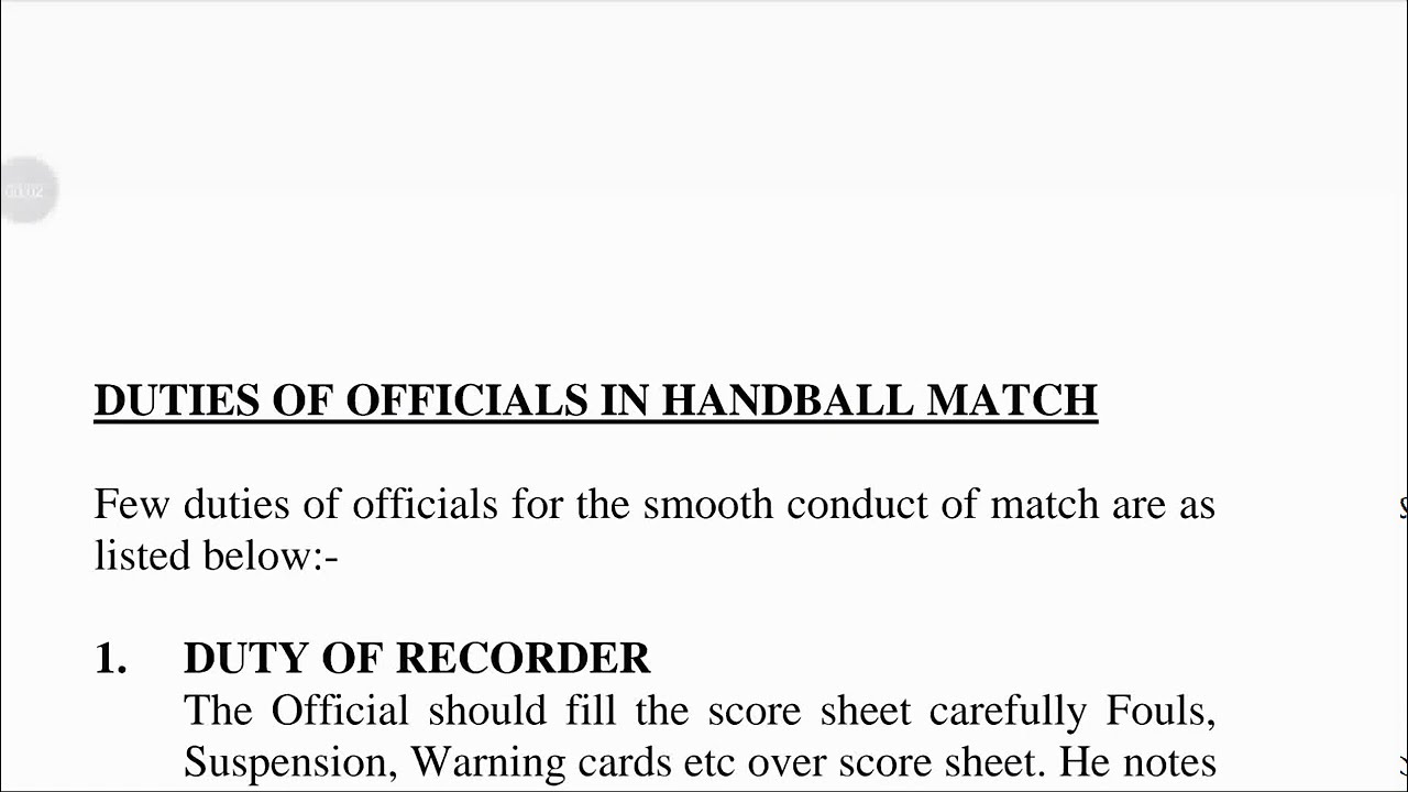 DUTIES OF OFFICIALS IN HANDBALL MATCH - YouTube