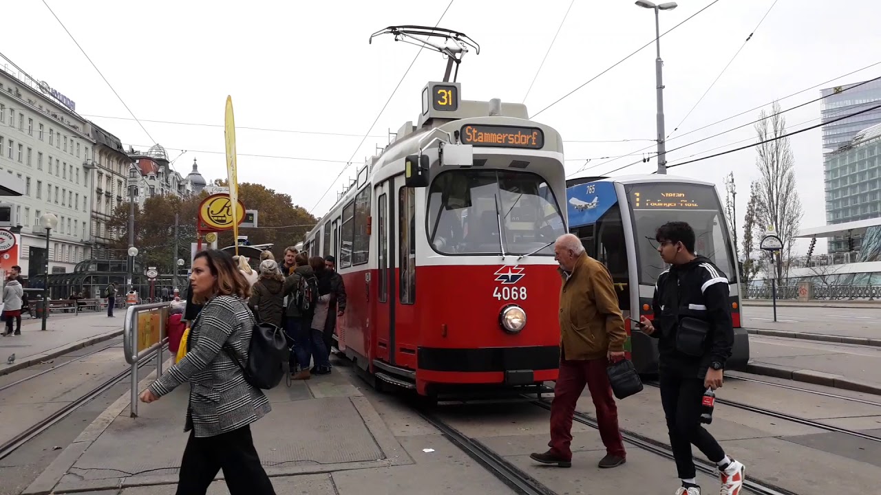 Straßenbahn 1, 2, VRT, Bus 26A, 27A Wien - YouTube