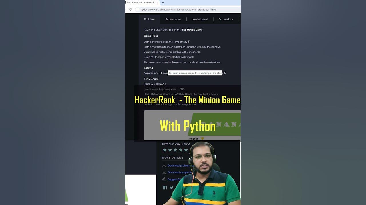 The Minion Game Hackerrank Problem Using Python Codewithdaneyal Youtube