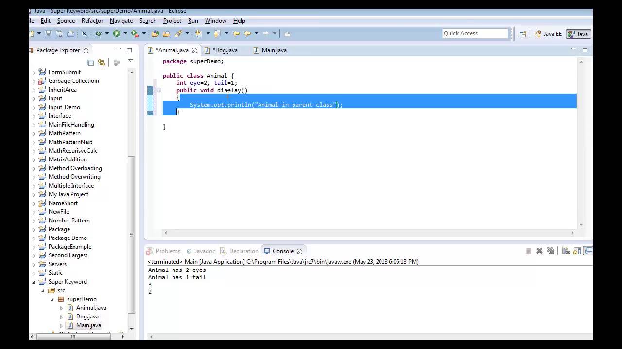 Super Keyword In Java With Example Youtube