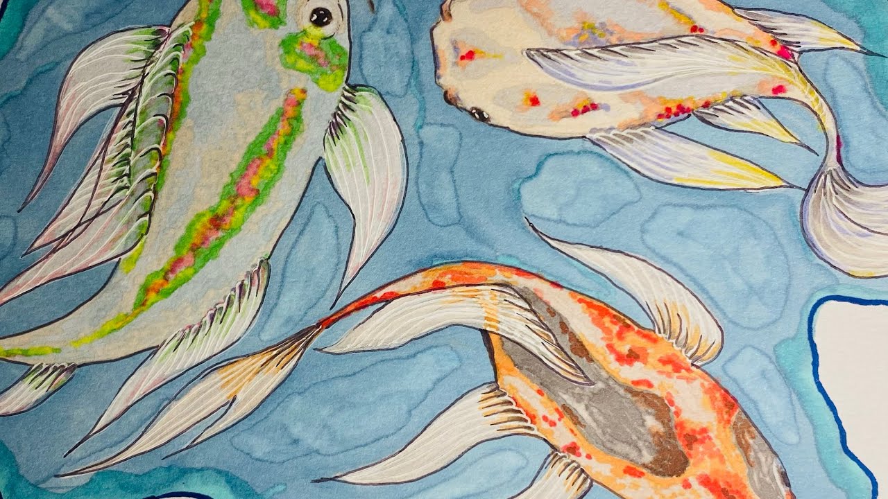 How to draw Koi fish with markers and gel pens / first time trying ...