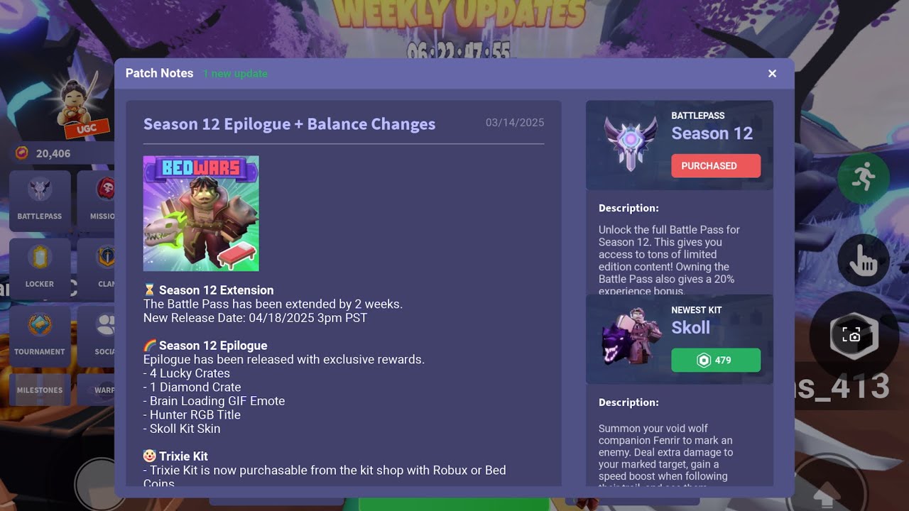 Season 12 Epilogue + Balance Changes more Updates in Roblox Bedwars ...