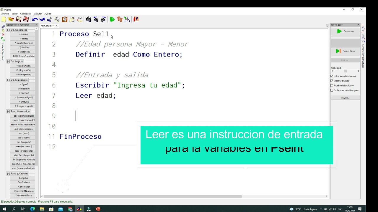 Algoritmo de selección en Pseint. - YouTube