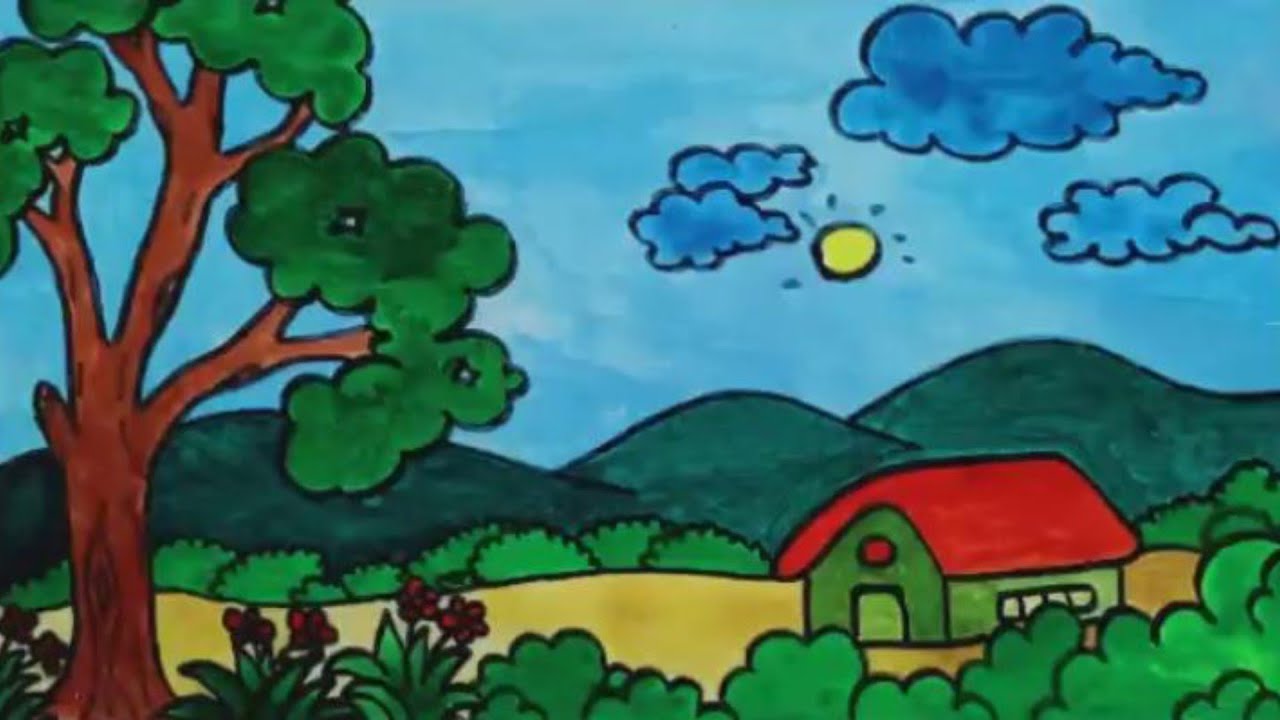 How to draw landscape / scenery of beautiful nature - YouTube