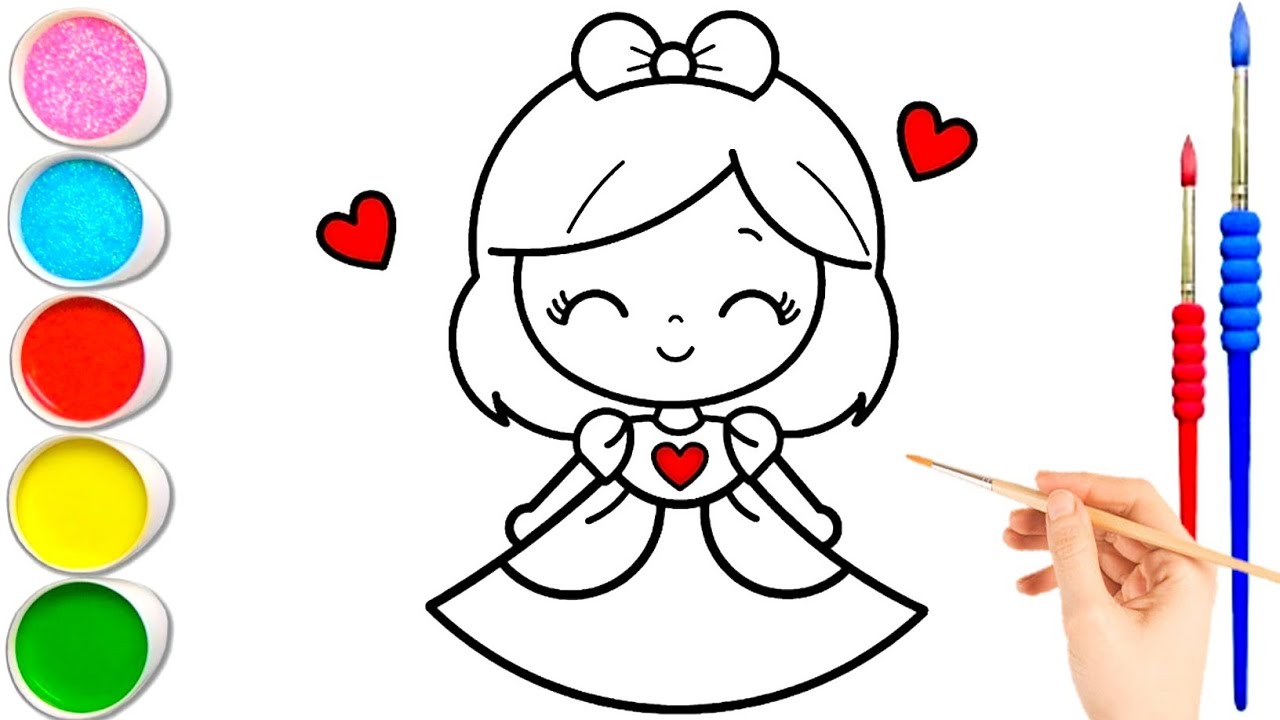 Easy Girl Drawing and Coloring Tutorial for Children - YouTube