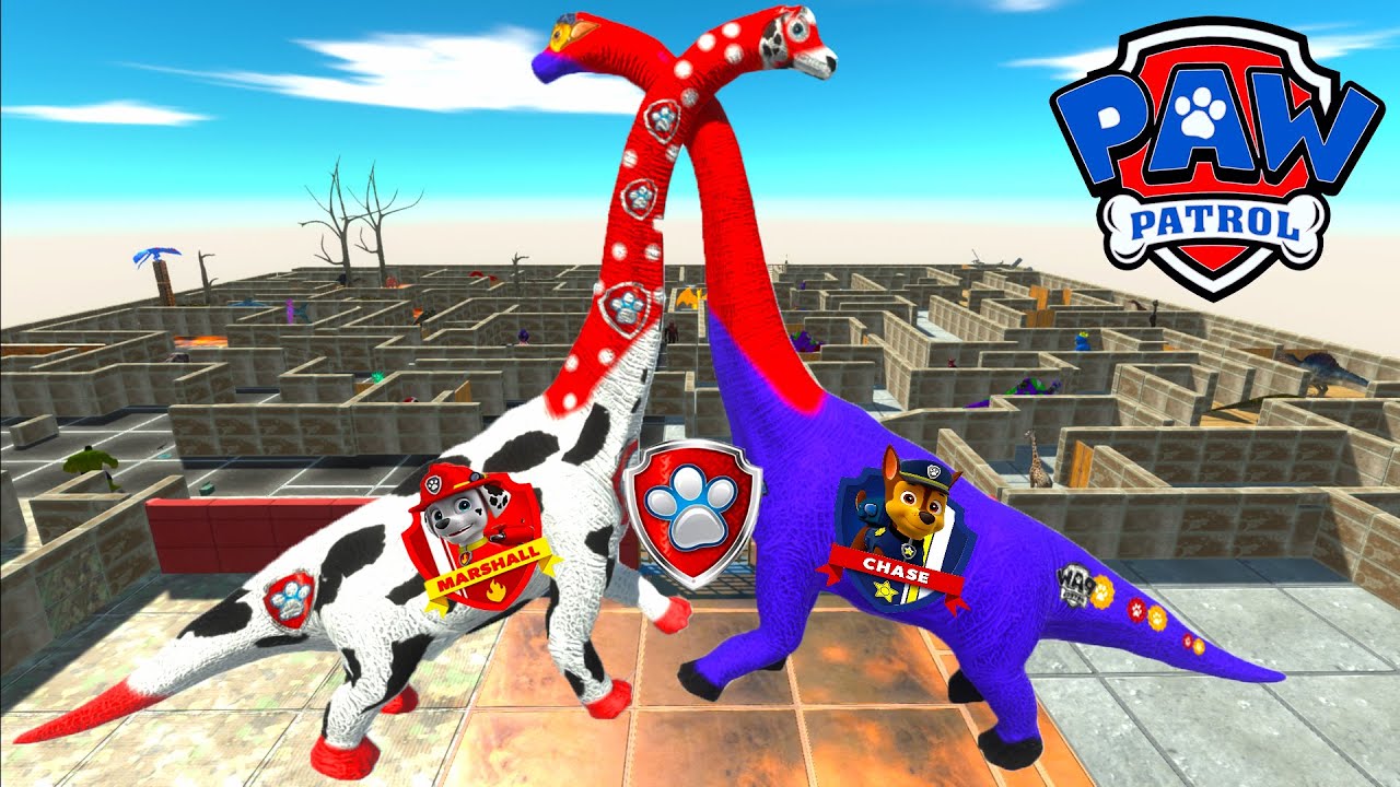 CHASE vs MARSHALL BRACHIOSAURUS PAW PATROL in deadly MAZE - ARBS - YouTube