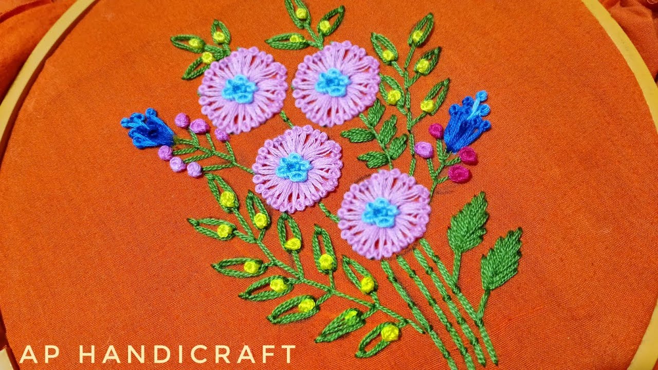 New Hand Embroidery Creative Work Super Gorgeous Colourful Flower ...