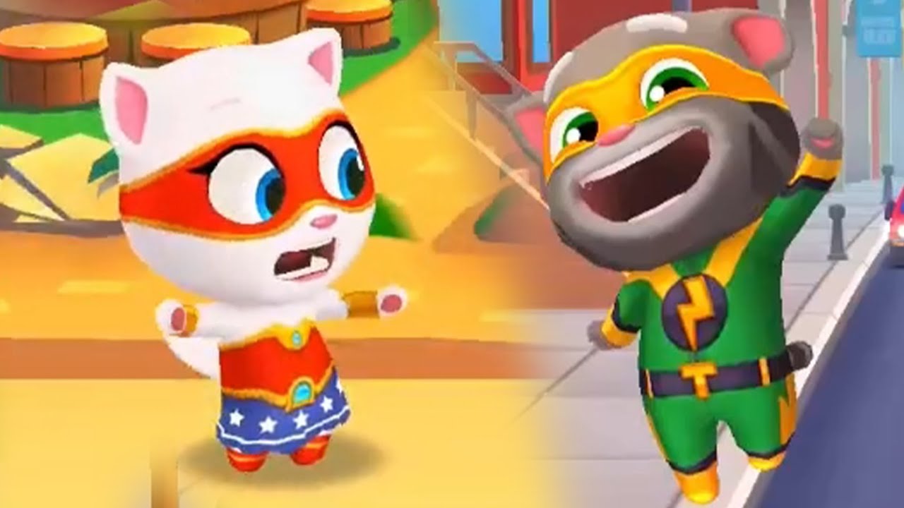 Talking Tom Gold Run - Super Angela, Super Tom - Full Screen Gameplay ...