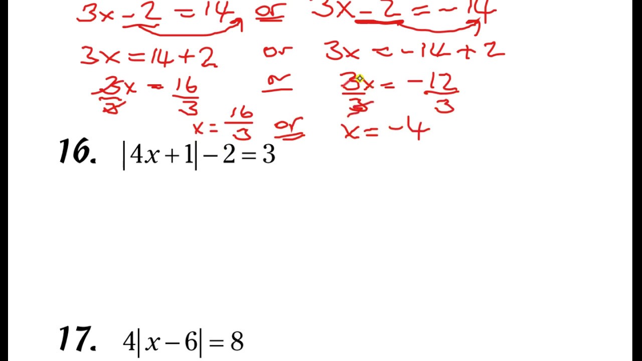 Algebra I Review Absolute Value Linear Equations - Youtube