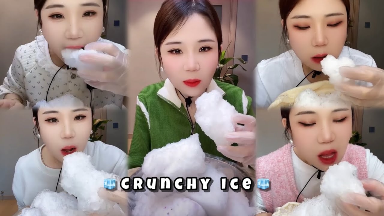 WHITE ICE EATING COMPILATION 😍 YY CRUNCHY ICE CHUNKS 🤍 FREEZER BIG ICE ...