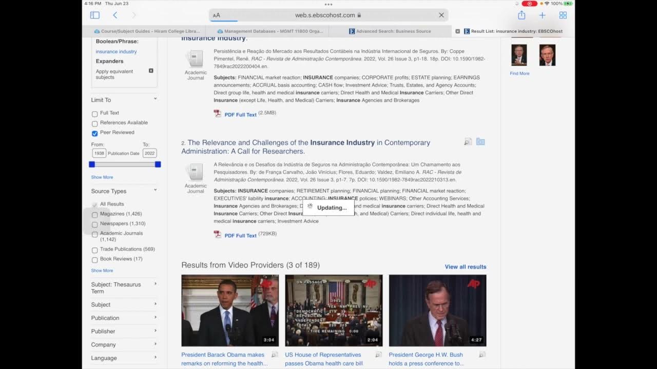 Hiram College Library - Utilizing Academic Search Complete - YouTube