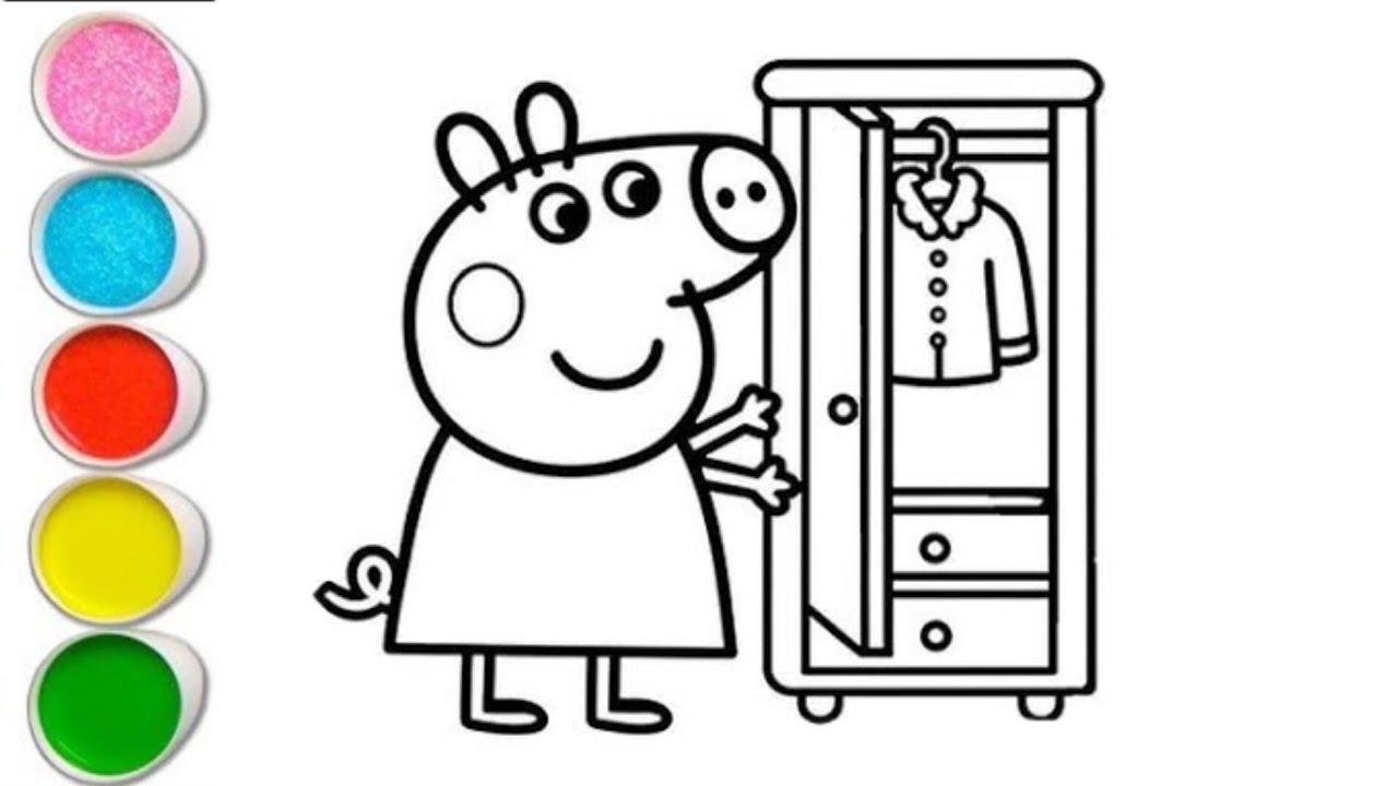 Peppa pig with coward drawing and coloring for kids and toddlers ...