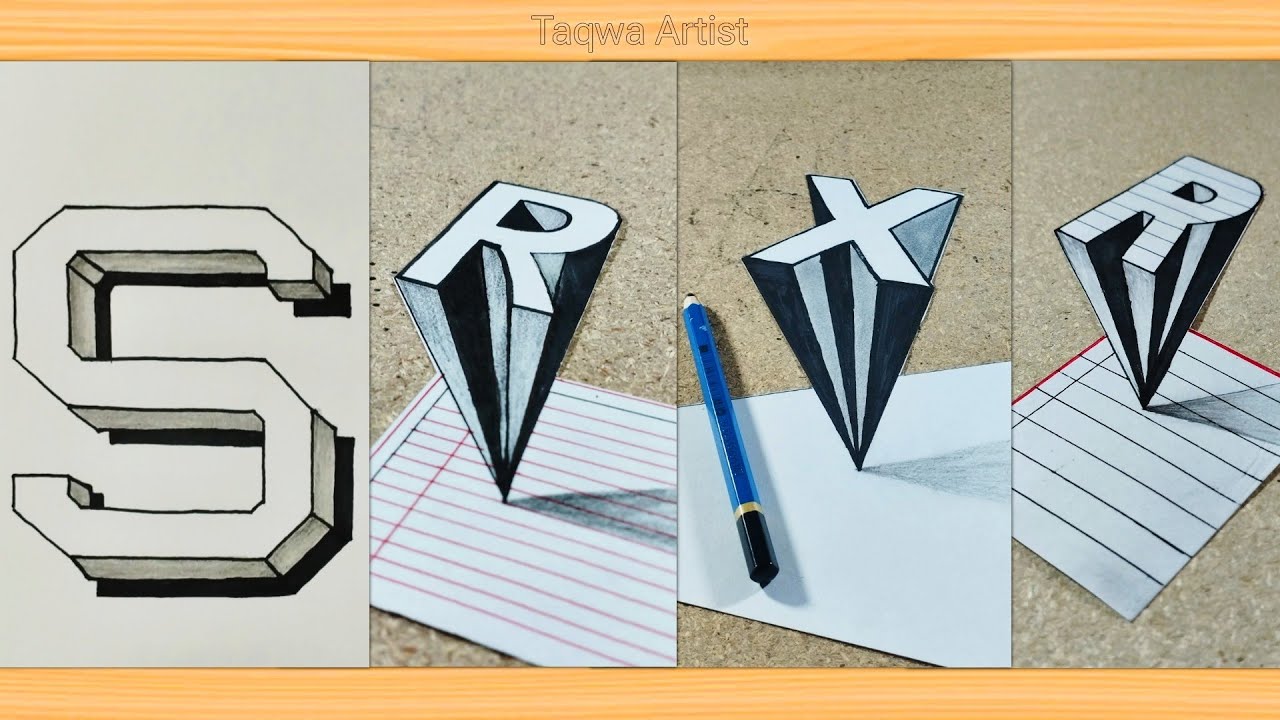 How to draw 3d letter drawing || 3D drawing || 3D art-4 Letters - YouTube