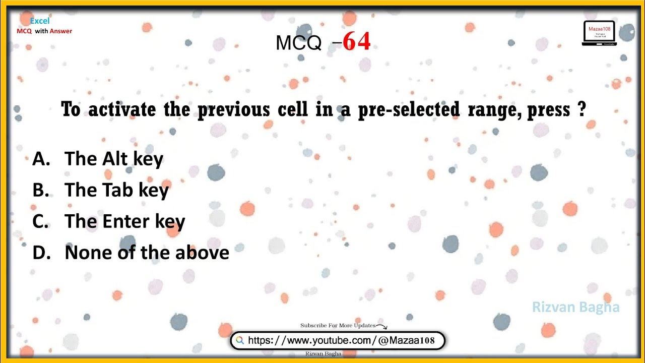 To Activate The Previous Cell In A Pre Selected Range Excel MCQ 64 To Activate The Previous Cell In A Pre Selected Range Excel MCQ 64
