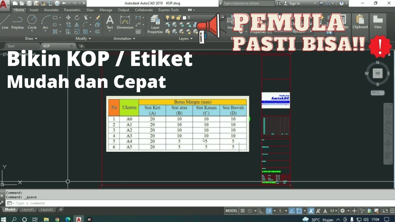 Membuat KOP Gambar teknik di Autocad | Membuat Etiket di Autocad - YouTube