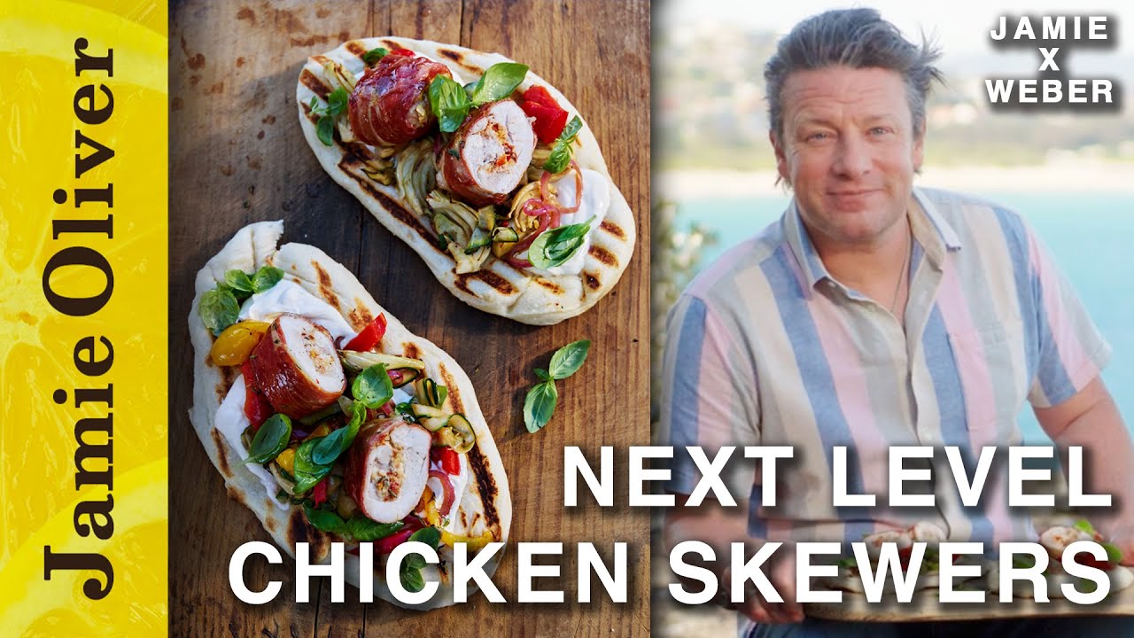 Jamie's BBQ Chicken Skewers and Flatbreads | Jamie x Weber - YouTube