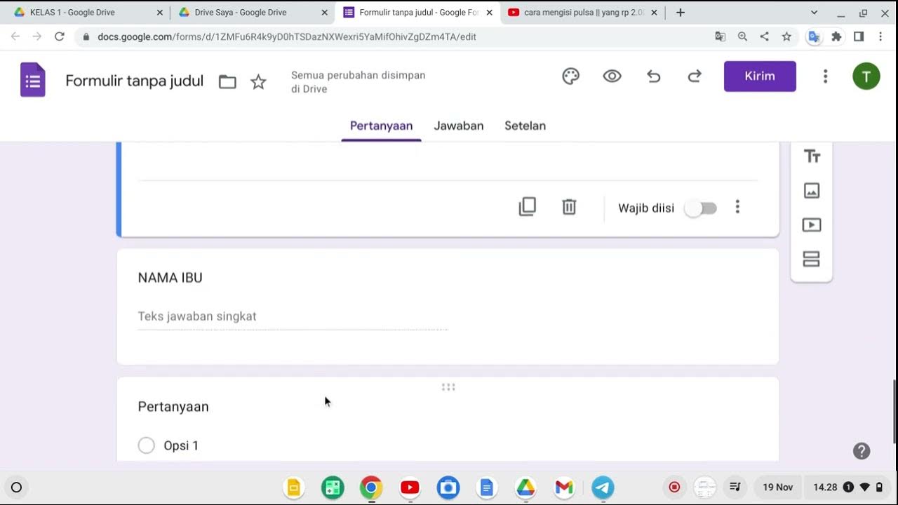 Cara membuat google Form ll Untuk Pengumpulan Data Siswa - YouTube