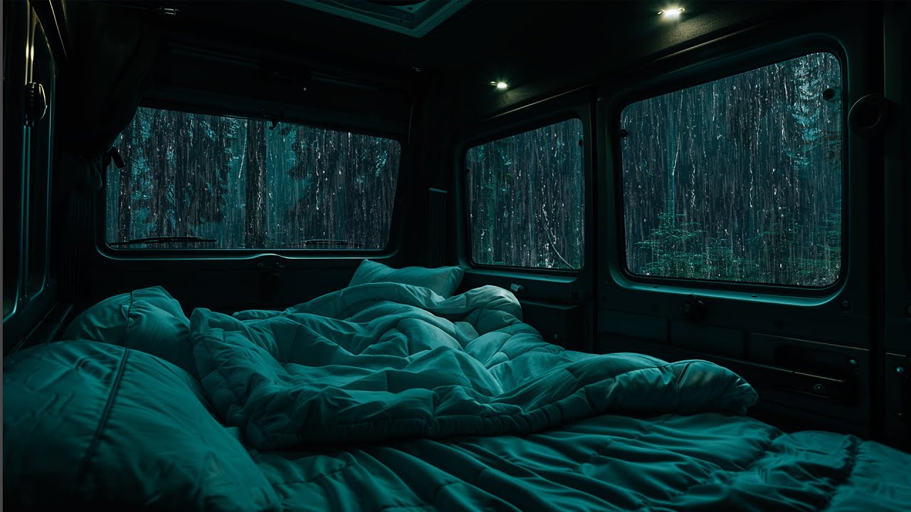 10 Hours⚡️ Relaxing Rain Outside Camping Van | Calming Forest Ambience ...