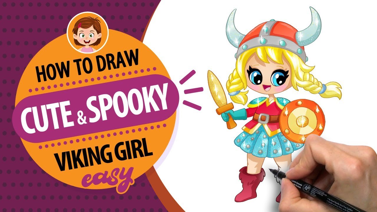 How to draw cute and spooky Viking Girl easy - YouTube