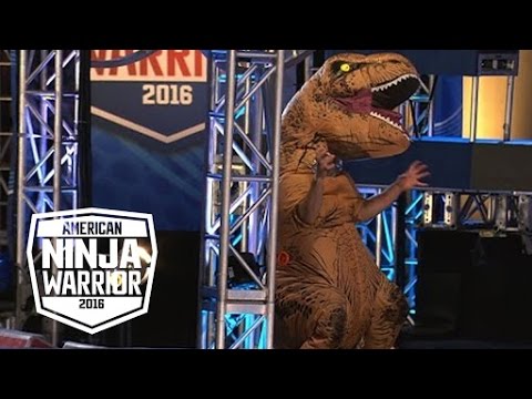 A T-Rex Dinosaur Crashes The American Ninja Warrior Course | American ...